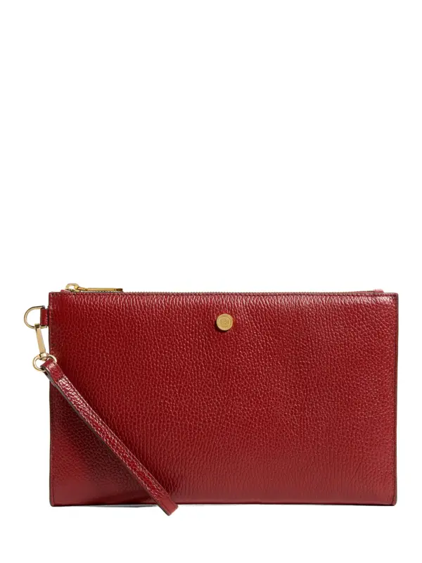 Harrods Medium Pebbled Leather Pouch - Burgundy