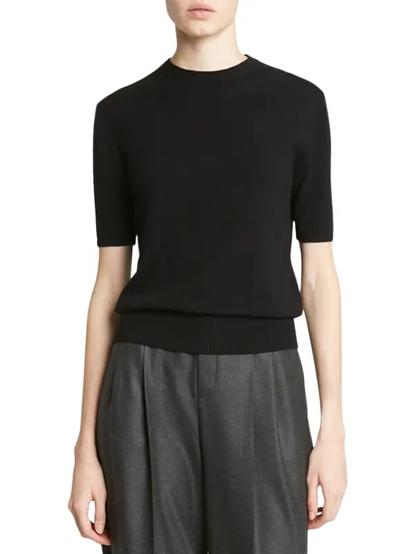 Saint Laurent Short-sleeve Wool Sweater - Noir