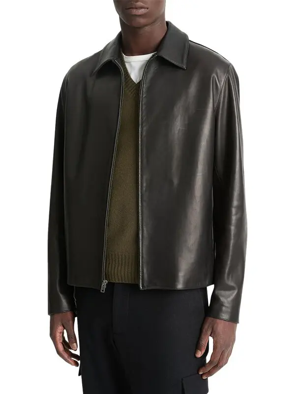 Vince Leather Zip-up Jacket - Black