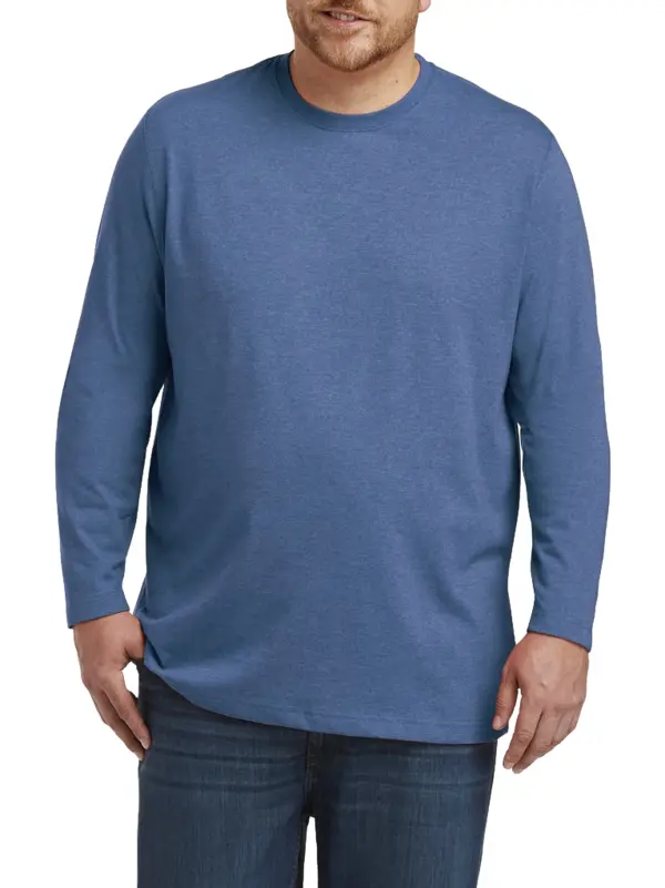 HARBOR BAY BY DXL Big & Tall Moisture-wicking Long-sleeve T-shirt - Bijou Blue Heather