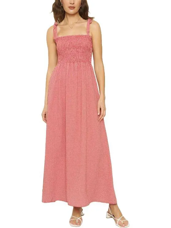 WHIMSY + ROW Smocked Bodice Maxi Dress With Tie Straps - Red Gingham