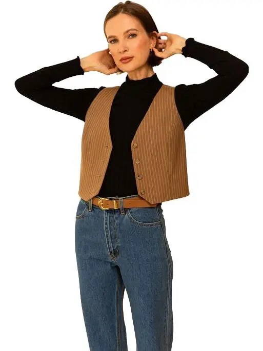 WHIMSY + ROW Bowie Gingham Vest - Tan Stripe