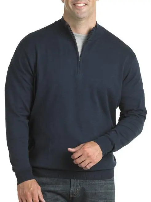 HARBOR BAY BY DXL Big & Tall Quarter-zip Pullover Sweater - Navy
