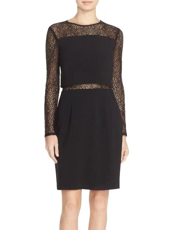 Aidan Mattox Mixed Media Popover Dress - Black