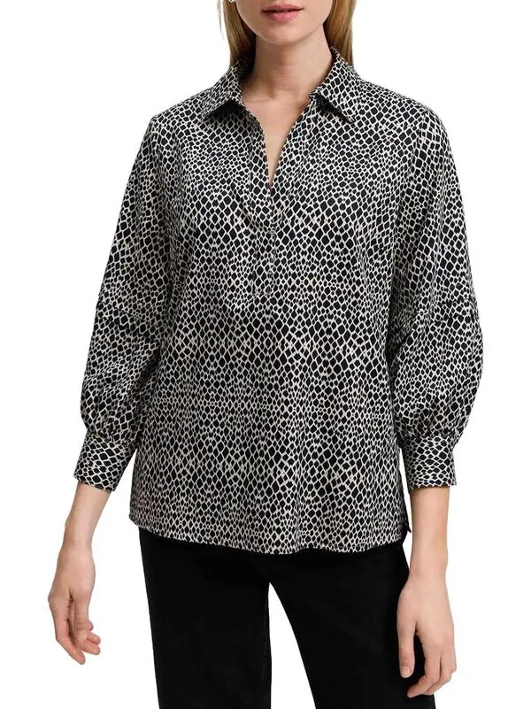 Foxcroft Frankie Abstract Print Cotton Sateen Top - Black