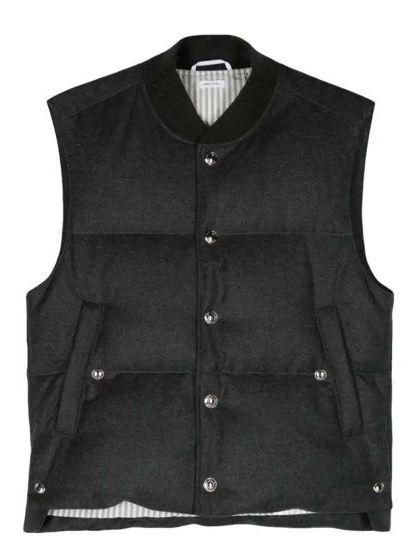 Thom Browne Baseball-collar Virgin Wool Gilet - Grey