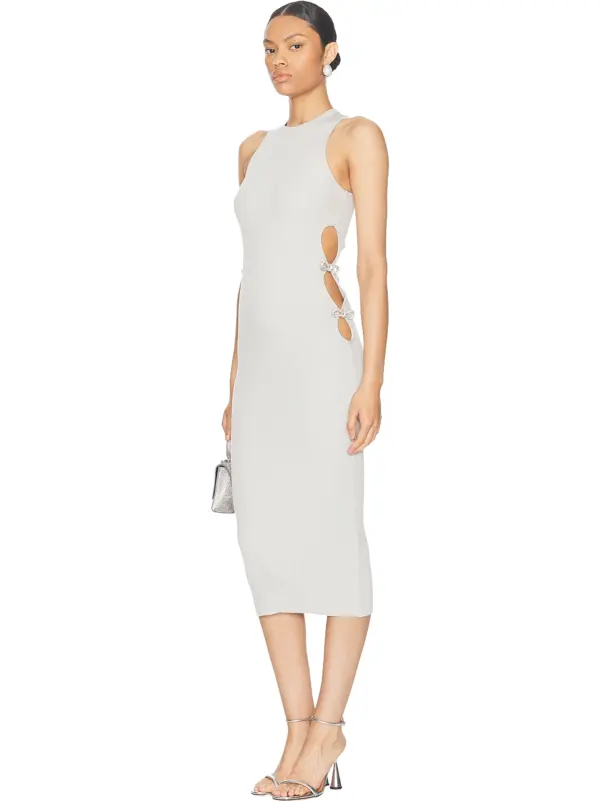 Mach & Mach Knit Cutout Mini Dress With Crystal Bows - Grey