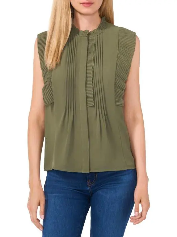 CECE DUPRAZ Pleat Detail Sleeveless Top - Dark Clover Green