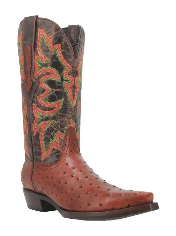 DINGO Outlaw Ostrich Embossed Cowboy Boot - Cognac