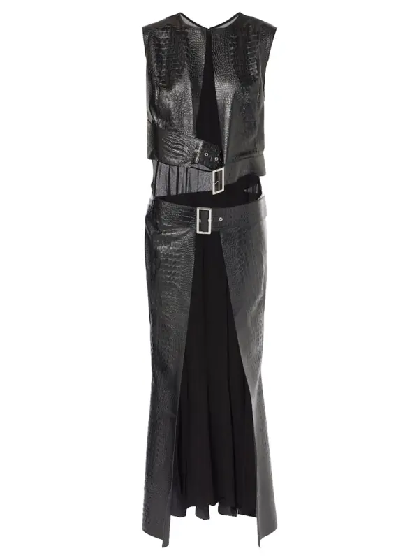 Junya Watanabe Snake-effect Faux Leather Midi Dress - Black