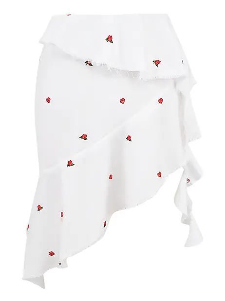 MISTRESS ROCKS Rose-embroidered Asymmetric Mini Skirt - Cloud