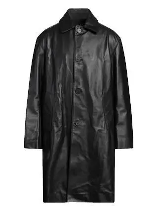Sandro Leather Single-breasted Coat - Black