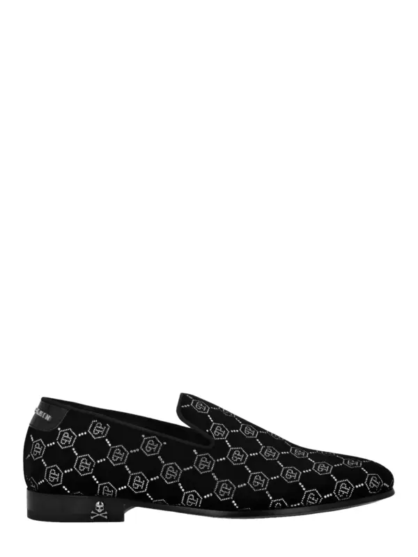 Philipp Plein Rhinestone-monogram Velvet Loafers - Black