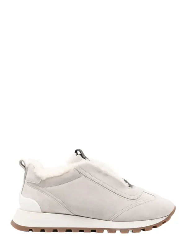 Brunello Cucinelli Monili Chain Detail Suede Sneakers - Neutrals