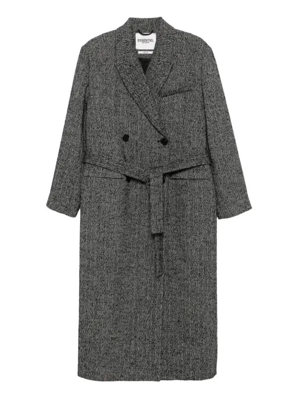 Essentiel Antwerp Herringbone Ankle-length Coat - Black