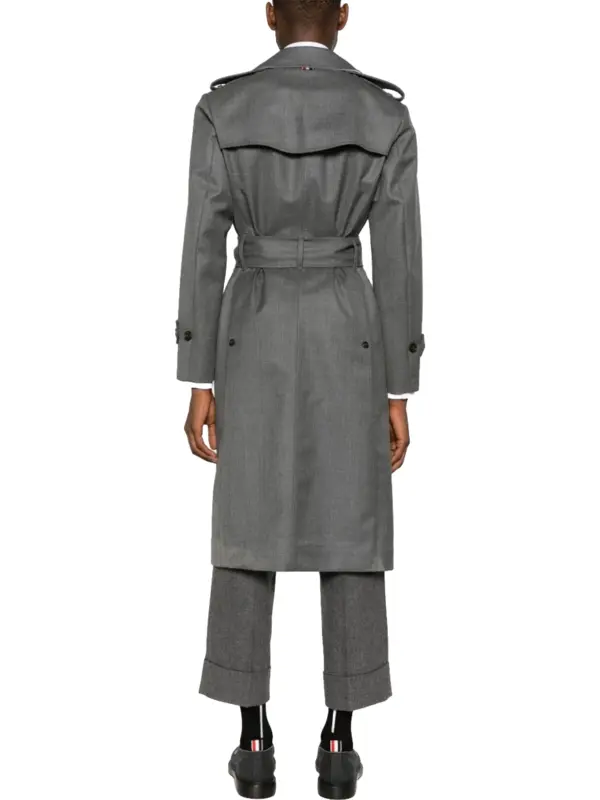 Thom Browne Wool Twill Double-breasted Trench Coat - Grey