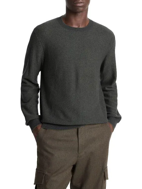 Vince Geometric Jacquard Wool & Cotton Blend Crewneck Sweater - Driver Green/coastal