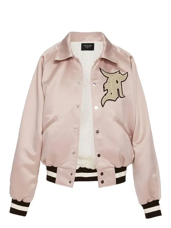 Fear Of God Satin Baseball Coach Jacket - Blush