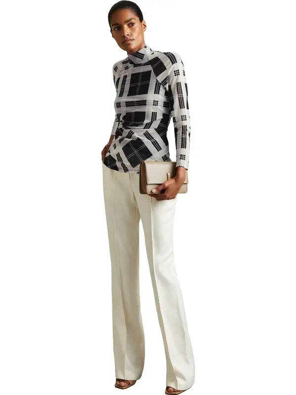 REISS Danna Checked Top - Black/white