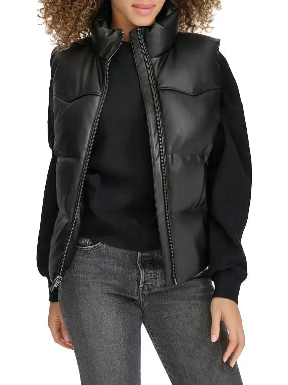 LEVI'S Faux Leather Western Puffer Vest - Black