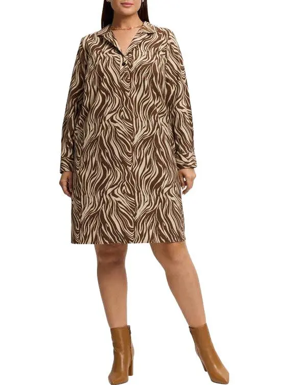 Foxcroft Sloane Zebra Print Corduroy Shirtdress - Brown