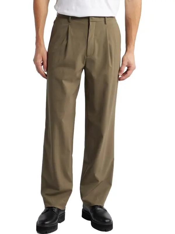 Theory Relaxed Fit Pleated Stretch Wool Dress Pants - Moss - F03
