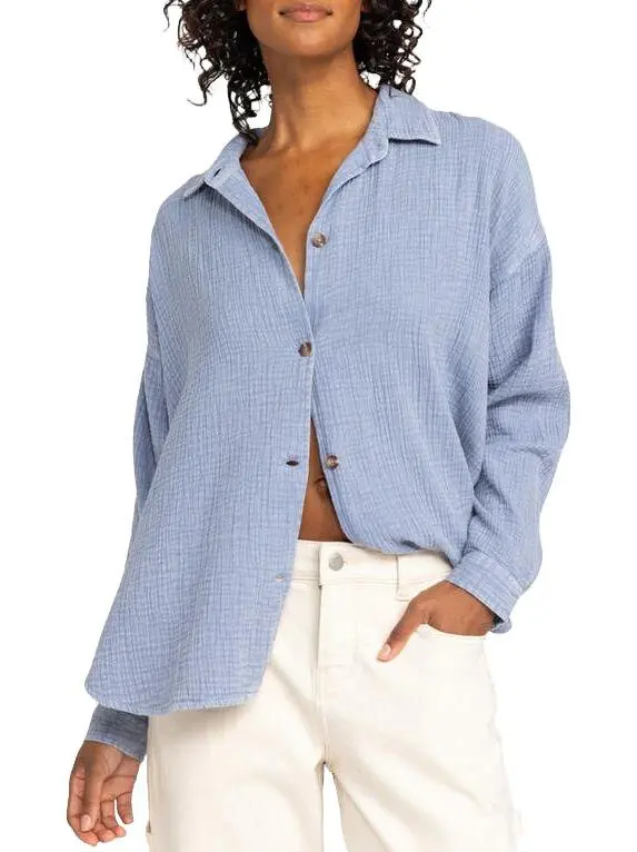 Roxy Morning Time Washed Cotton Button-up Shirt - Infinity B