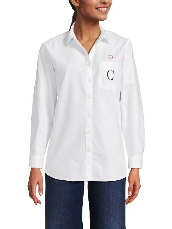 LANDS' END Oxford Shirt - White/navy/c