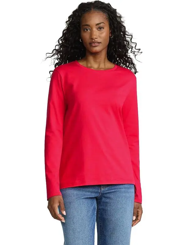 LANDS' END Relaxed Supima Cotton Long Sleeve Crew Neck T-shirt - Light Raspberry Even Stripe