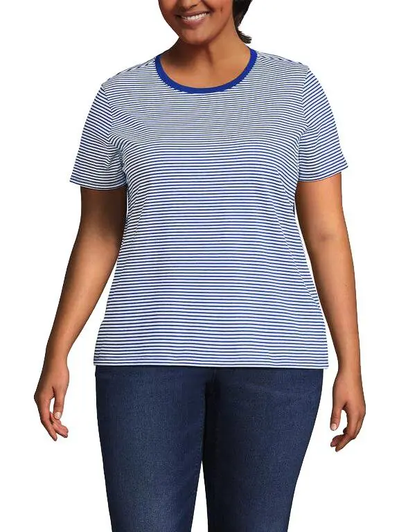 LANDS' END Relaxed Supima Cotton Crew Neck T-shirt - Cobalt/ivory Micro Stripe