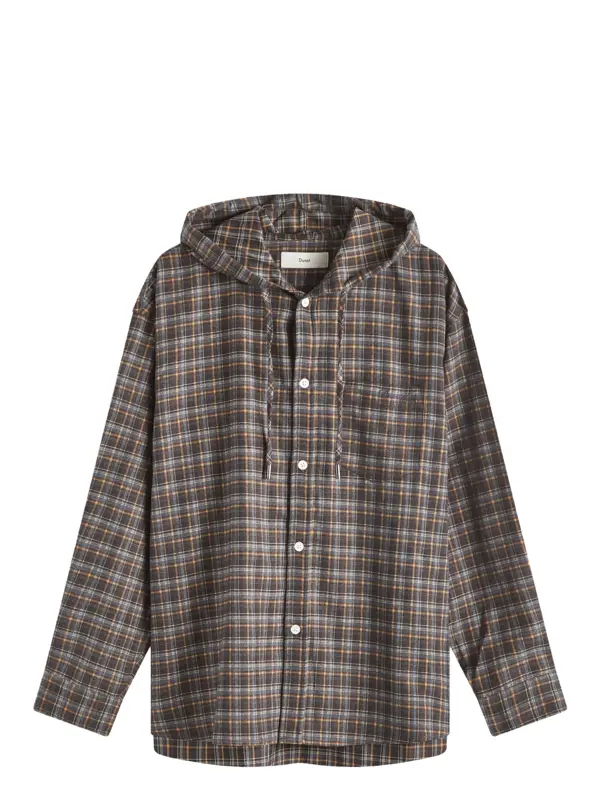 DUNST Hooded Check Shirt - Blue Check