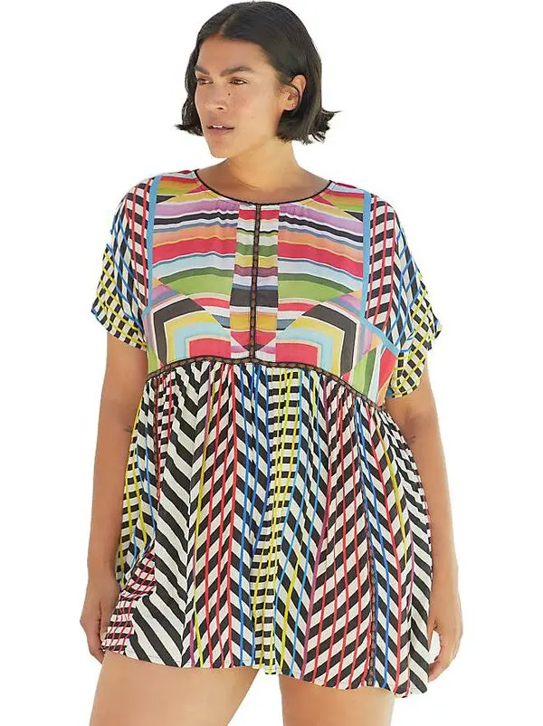 CONDITIONS APPLY Short-sleeve Tunic Blouse - Black Pattern