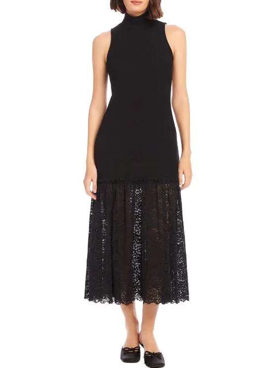 Fifteen Twenty Liana Mixed Media Sleeveless Dress - Blk