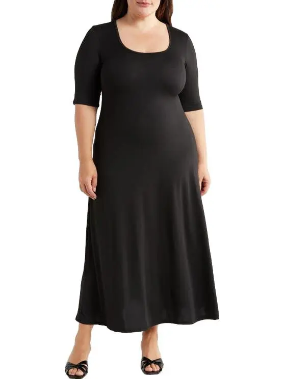 24SEVEN COMFORT APPAREL Scoop Neck Jersey Maxi Dress - Black