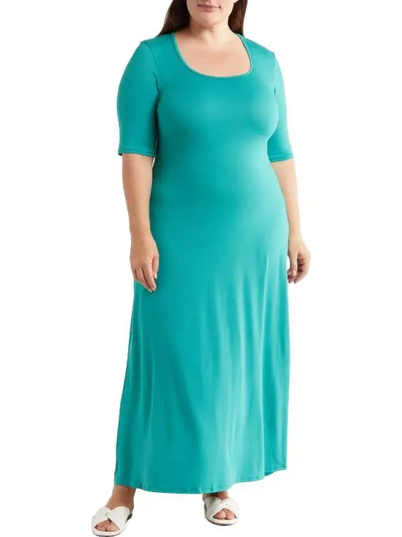 24SEVEN COMFORT APPAREL Scoop Neck Jersey Maxi Dress - Jade