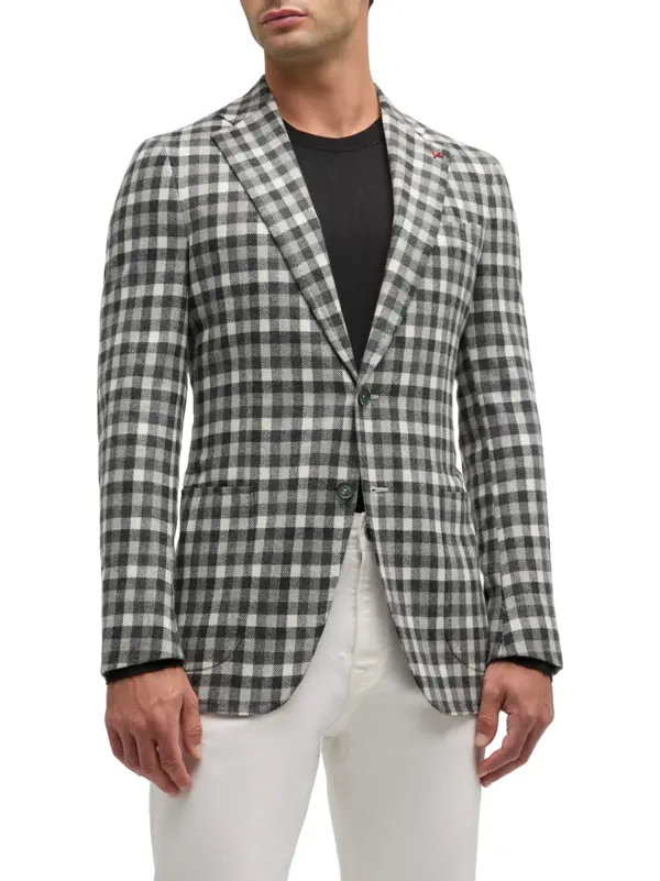 Isaia Wool-cashmere Checked Sport Coat - Light Grey