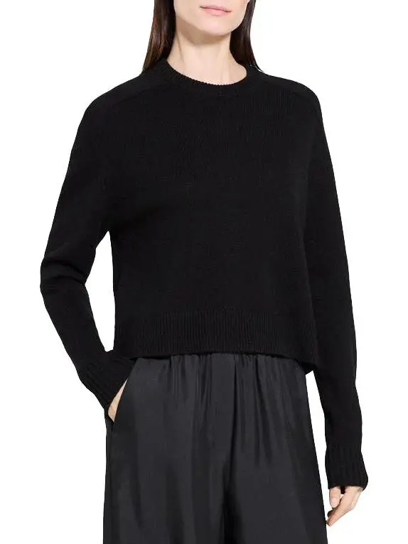 Theory Cashmere Crewneck Cropped Sweater - Black