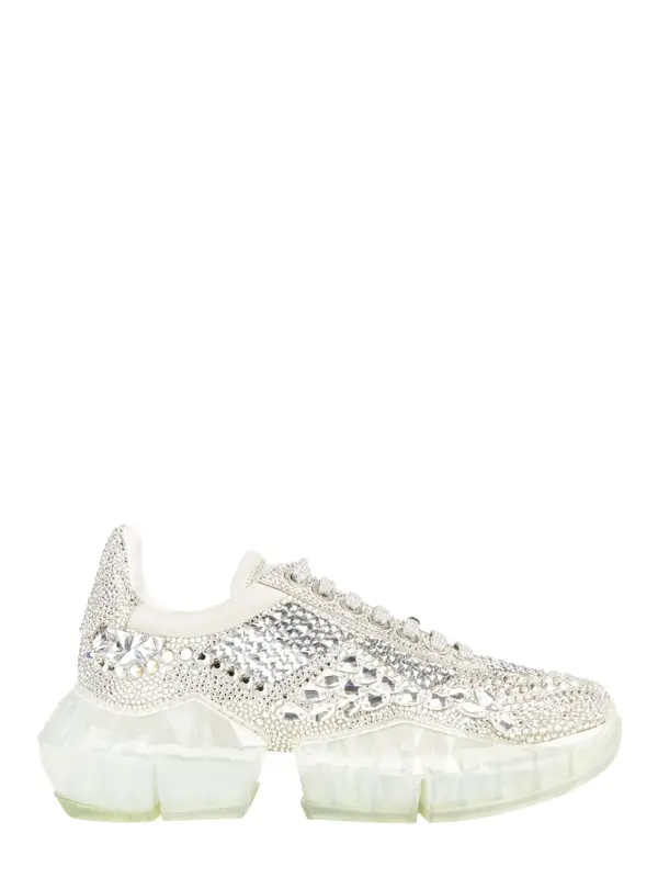 JIMMY CHOO Crystal-embellished Leather Sneakers - Silver