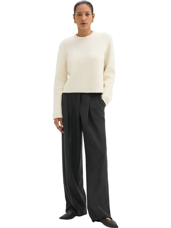 Theory Double Pleat Flannel Trouser 33 - New Charcoal Melange