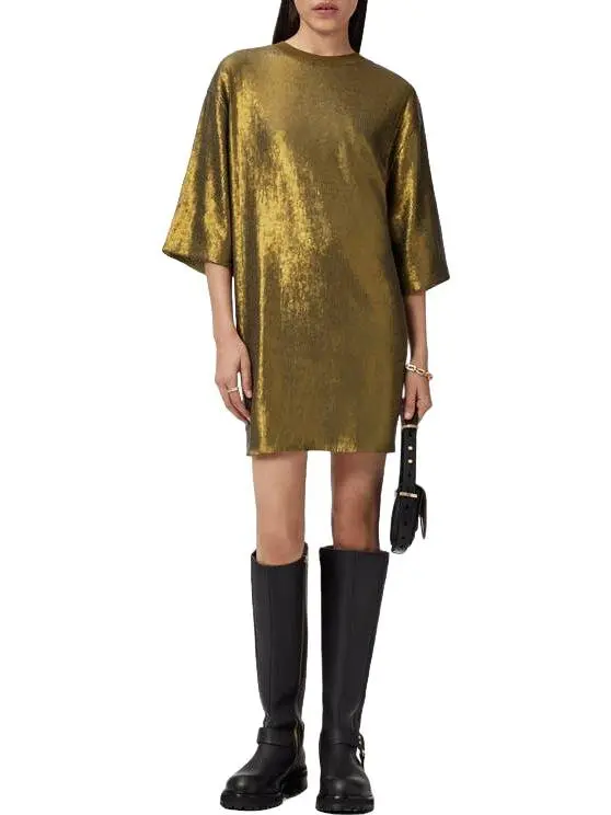 All Saints Opal Sequin T-shirt Mini Dress - Fango Green