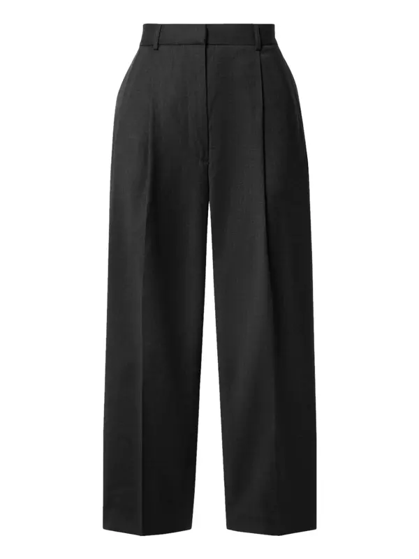 TOTÊME Cropped Pleated Straight-leg Wool Pants - Dark Gray