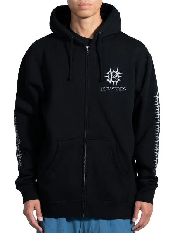 PLEASURES Spike Oversized Zip Graphic Hoodie - Black