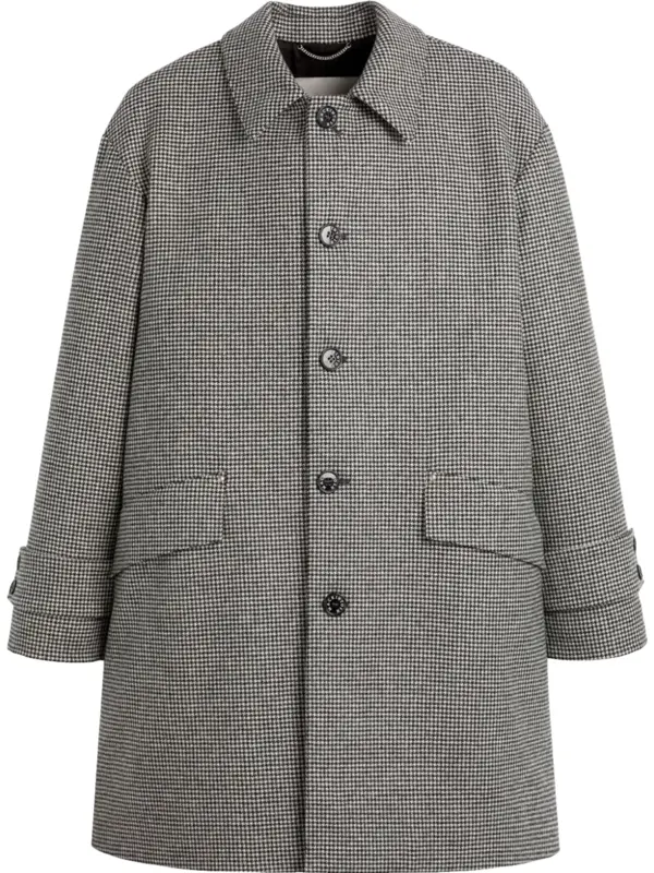 Mackintosh Humbie Houndstooth Wool Coat - Grey