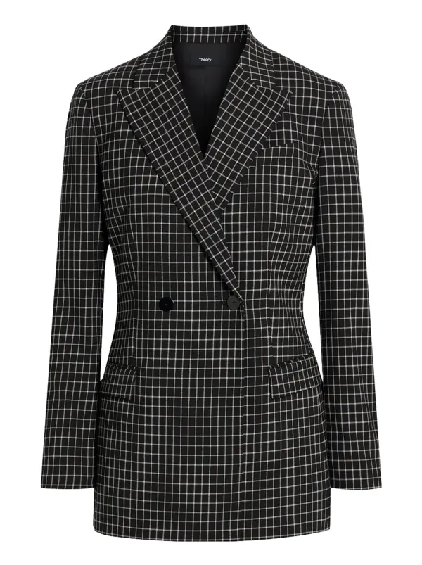 Theory Taylor Double-breasted Checked Twill Blazer - Black
