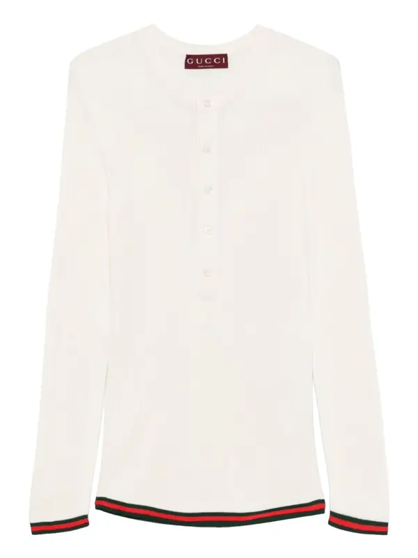 Gucci Ribbed Knit Silk Top - White