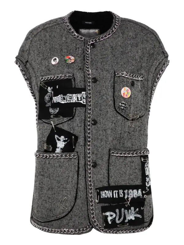 R13 Herringbone Pattern Sleeveless Jacket - Grey