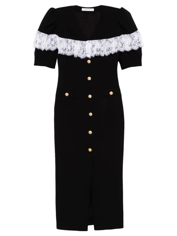 Alessandra Rich Lace Trim Midi Dress - Black