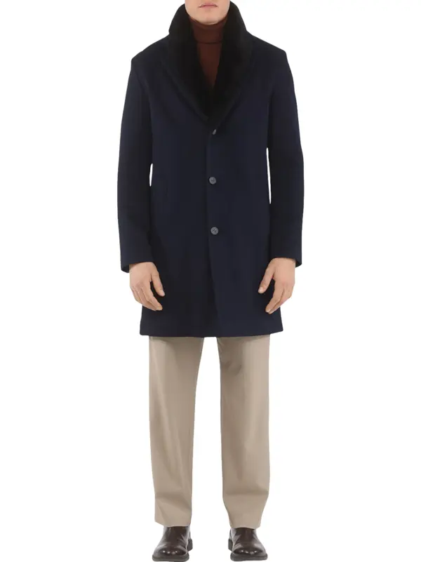 Gorski Loro Piana Cashmere Coat With Detachable Shearling Collar - Navy/black