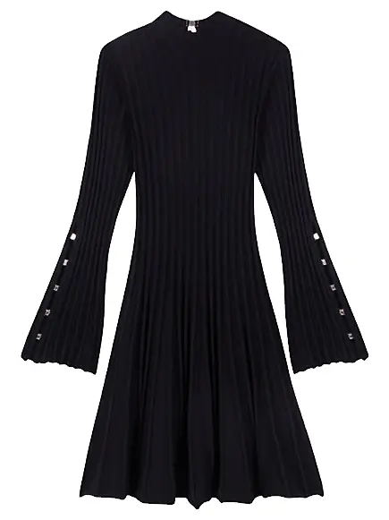 Maje Flared-cuff Long-sleeve Stretch-knit Mini Dress - Noir / Gris
