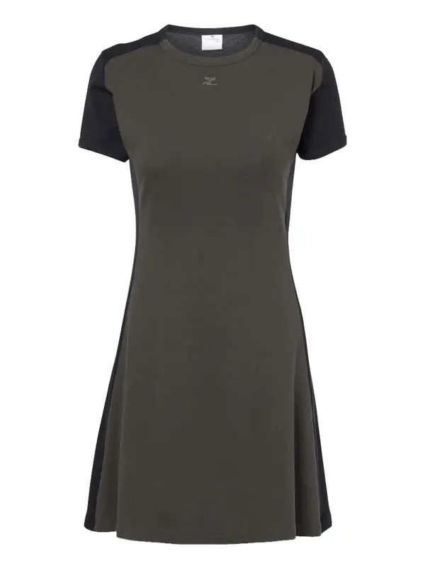 COURREGES Courrèges Logo Cotton Jersey T-shirt Dress - Brown